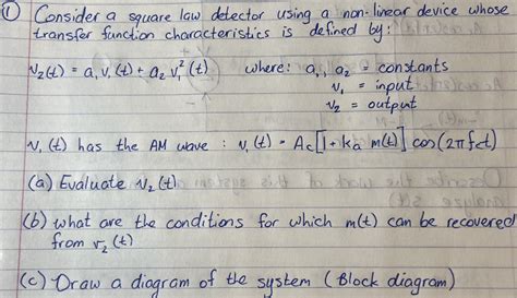 Solved Consider A Square Law Detector Using A Non Linear