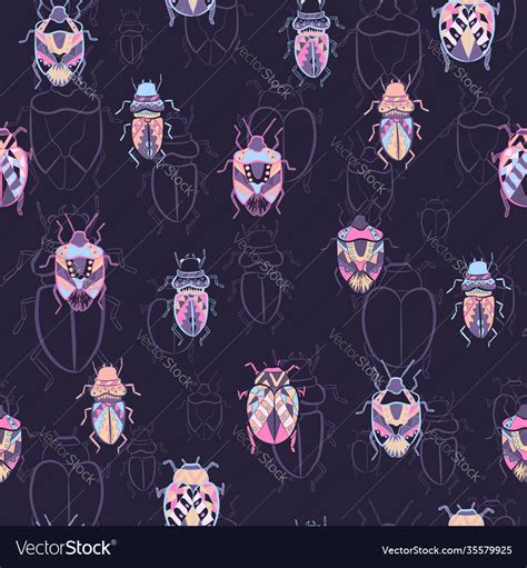 Different Types Bugs Seamless Pattern Royalty Free Vector
