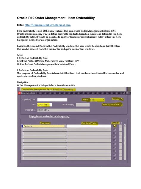 Oracle R12 Order Management Item Orderability Pdf Areas Of