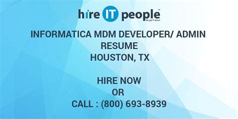 Informatica MDM Developer Admin Resume Houston TX Hire IT People We Get IT Done