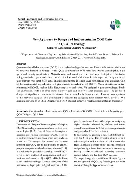 Pdf New Approach To Design And Implementation Xor Gate In Qca Technology