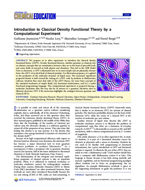 Pdf Introduction To Classical Density Functional Theory By A Computational Experiment