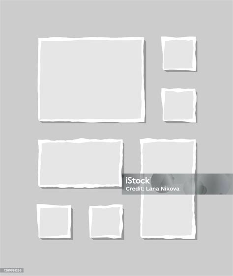찢어진 흰색 노트 세트 회색 배경에 고립 된 다양한 모양의 찢어진 종이 조각 벡터 그림입니다 0명에 대한 스톡 벡터 아트 및 기타 이미지 Istock