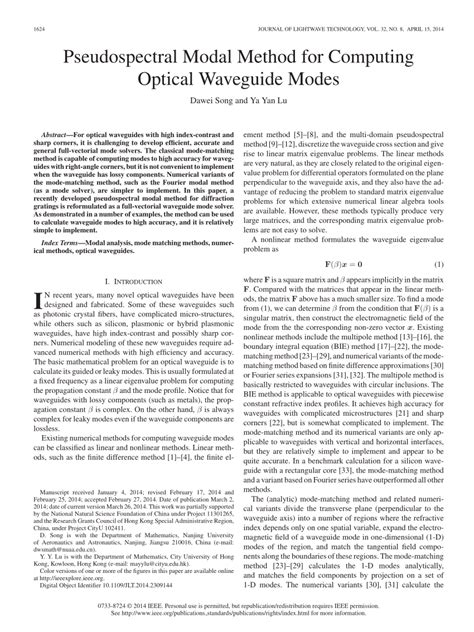 Pdf Pseudospectral Modal Method For Computing Optical Waveguide Modes