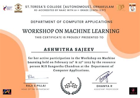 Ashwitha Sajeev On Linkedin Pleased To Inform That I Have Attended A Workshop On Machine Learning