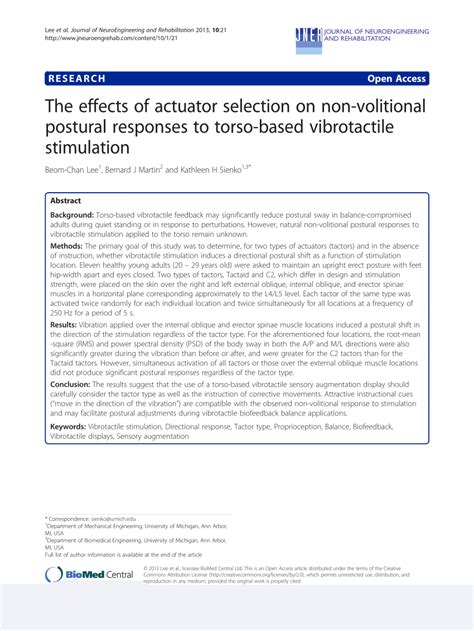 Pdf The Effects Of Actuator Selection On Non Volitional Postural Responses To Torso Based