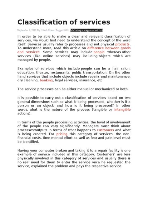 Classification Of Services Explained Pdf