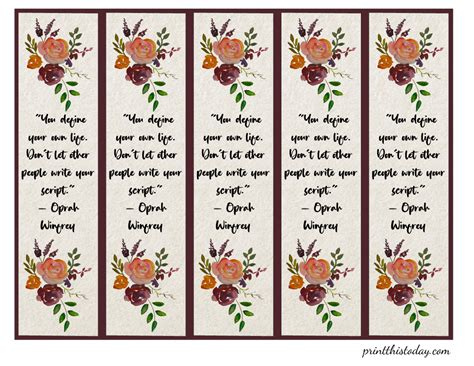 Free Printable Floral Bookmarks With Quotes