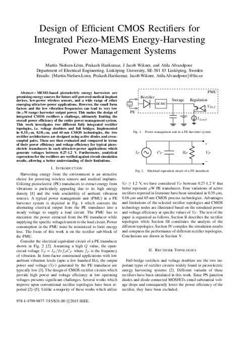 Pdf Design Of Efficient Cmos Rectifiers For Integrated Piezo Mems Energy Harvesting Power