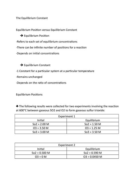 69 The Equilibrium Constant The Equilibrium Constant Equilibrium Position Versus Equilibrium