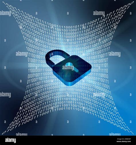 Binary Code In Shaped Surface On Blue Background Closed Padlock