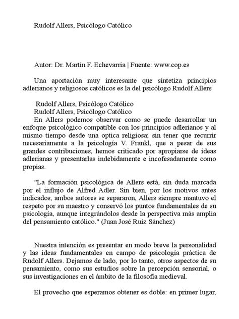 Rudolf Allers Psicólogo Católico Pdf Neurosis Sicología