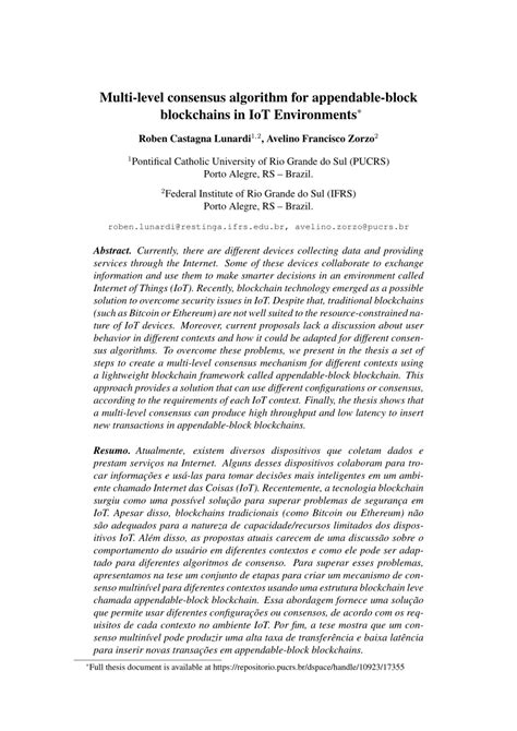 pdf multi level consensus algorithm for appendable block blockchains
