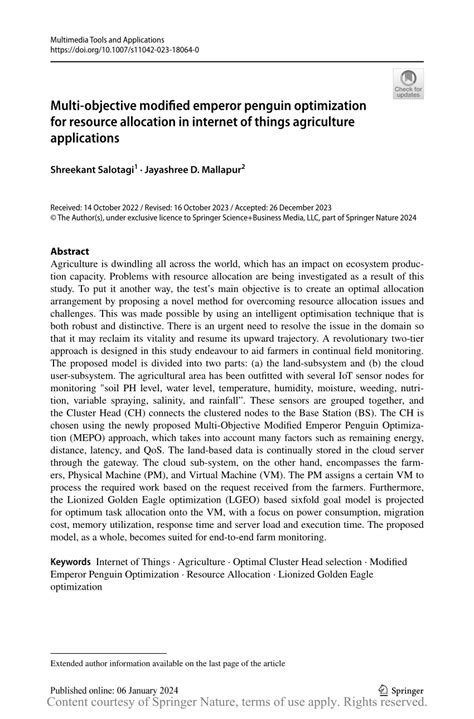 Multi Objective Modified Emperor Penguin Optimization For Resource Allocation In Internet Of