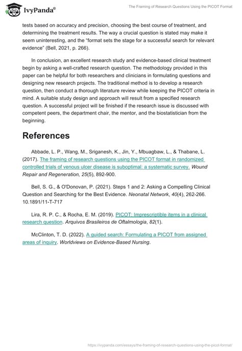 Framing Of Research Questions Using Picot Format 504 Words Essay