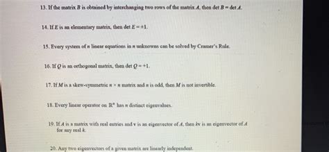 Solved 13 If The Matrix B Is Obtained By Interchanging Two Chegg Com