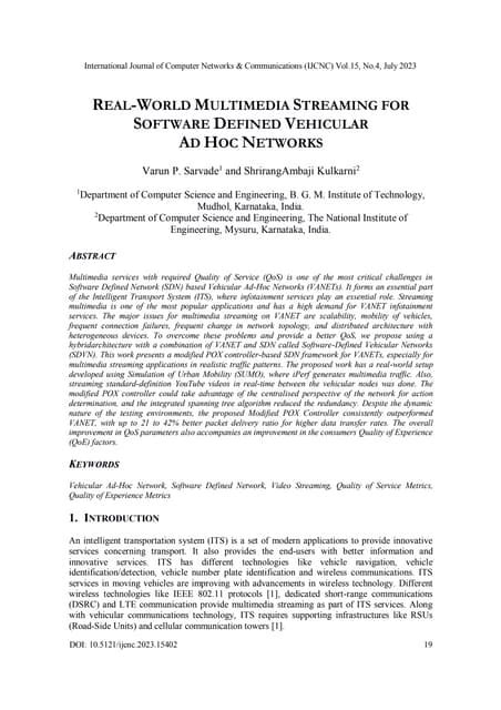 Real World Multimedia Streaming For Software Defined Vehicular Ad Hoc Networks Pdf