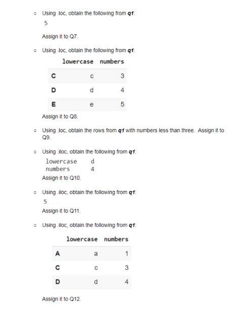 Solved Slice The Dataframe To Obtain The Following Assign