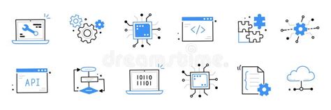 Software Code Icon Doodle Set Hand Drawn Line Sketch Software Coding Doodle Stock Illustration