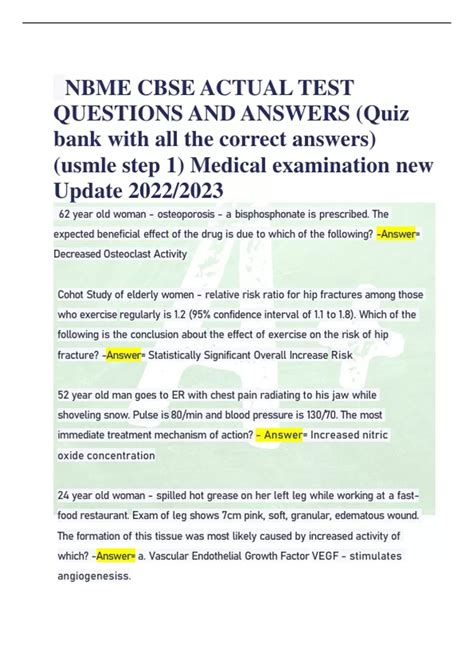 Nbme Cbse Actual Test Questions And Answers Quiz Bank With All The Correct Answers Usmle Step