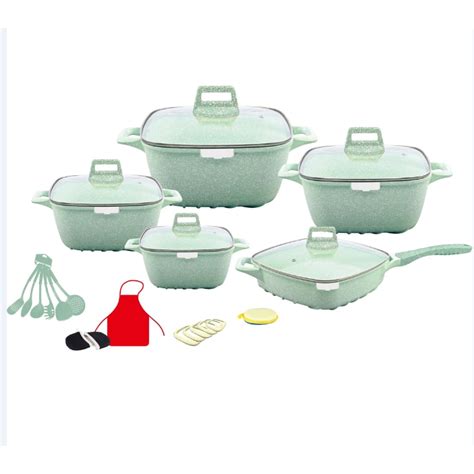 Комплект алуминиеви тенджери и прибори отвътре и отвън покрити с гранит различни размери 25