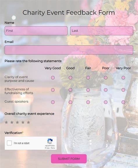 Charity Event Feedback Form Template Free 123formbuilder