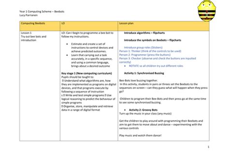 Bee Bot Lesson Scheme For Year 1 3 Lessons And Lesson Scheme Document Teaching Resources