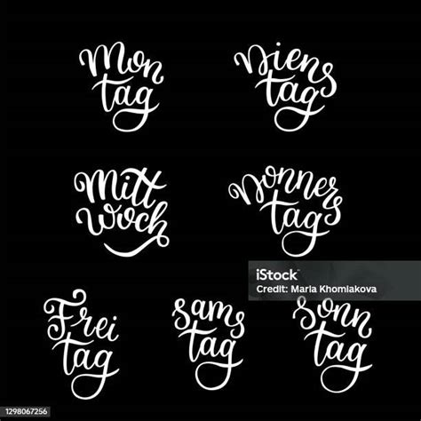 독일어로 편지 요일 월요일 화요일 수요일 목요일 금요일 토요일 일요일 달력 주간 계획 주최자를 위한 필기 단어 0명에 대한 스톡 벡터 아트 및 기타 이미지 Istock