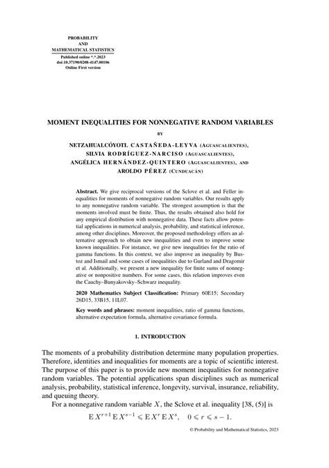 Pdf Moment Inequalities For Nonnegative Random Variables