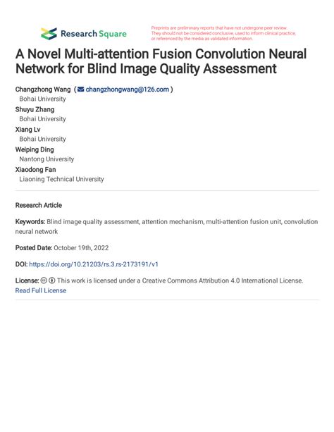 Pdf A Novel Multi Attention Fusion Convolution Neural Network For Blind Image Quality Assessment