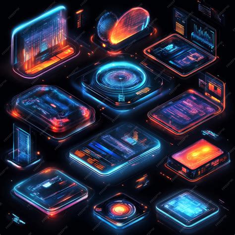 Futuristic Ui Design Elements Neon Glowing Interface Buttons Premium