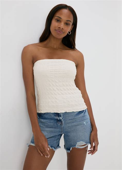 Cream Shirred Bandeau Crop Top Matalan
