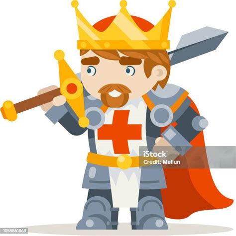 주 킹 나이트 판타지 중세 액션 롤플레잉 게임 캐릭터 애니메이션 준비 문자 벡터 일러스트 레이 션 계층 환상의 세계에 대한 스톡