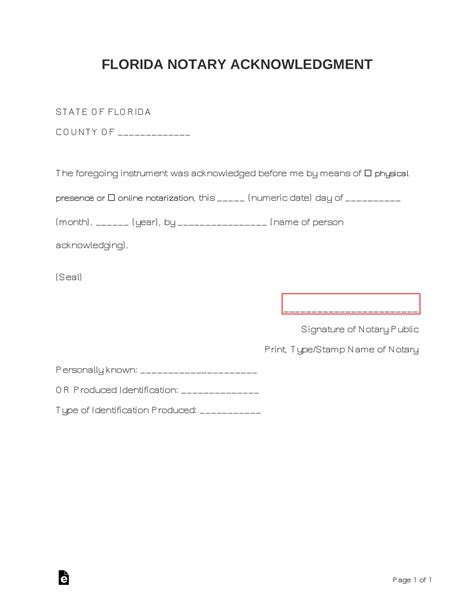 Florida Notary Acknowledgment