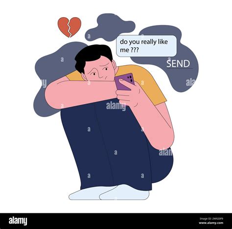 Fear Of Being Unloved Insecure And Sad Young Man Texting To His Lover Lack Of Validation In
