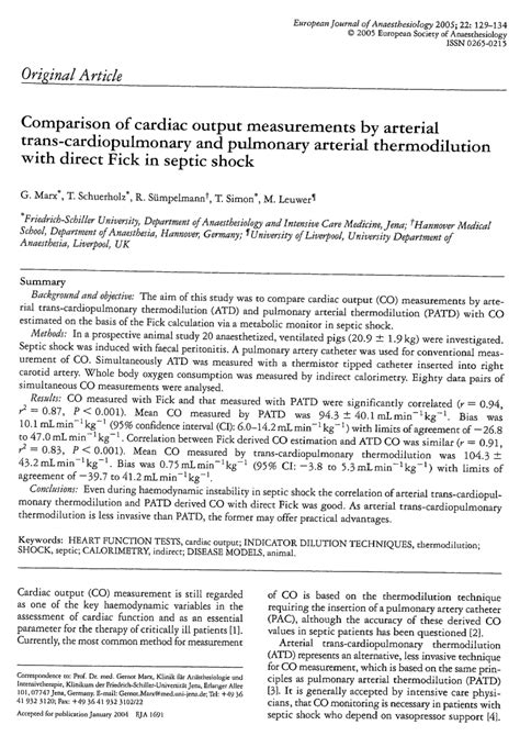 Pdf Comparison Of Cardiac Output Measurements By Arterial Trans Cardiopulmonary And Pulmonary