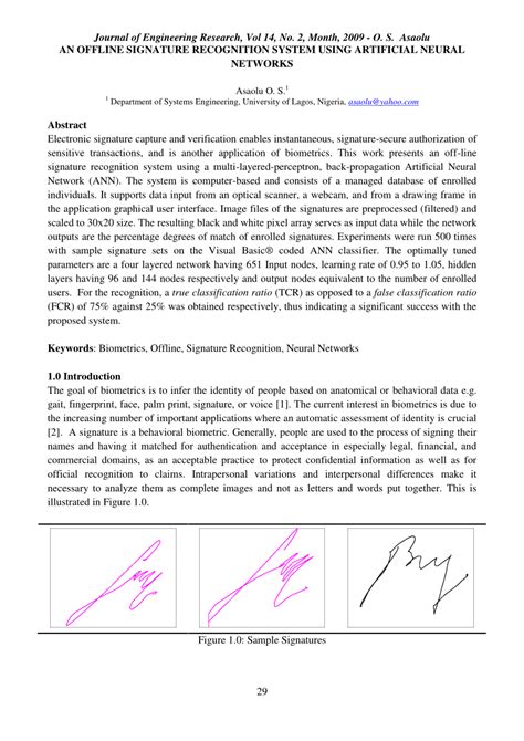 Pdf An Offline Signature Recognition System Using Artificial Neural
