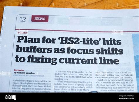 Plan For Hs2 Lite Hits Buffers As Focus Shifts To Fixing Current Line I Newspaper Headline