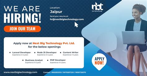Next Big Technology Nbt On Linkedin Hirings Laraveldev Experienced Fresher
