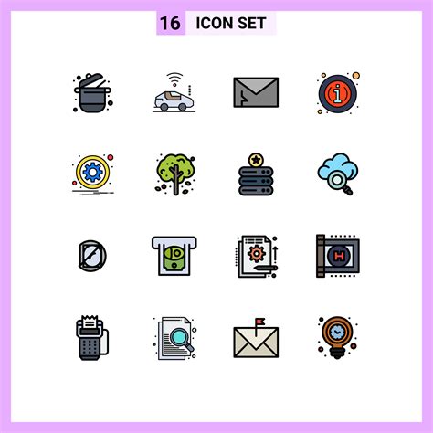 Mobile Interface Flat Color Filled Line Set Of 16 Pictograms Of Information Info Signal About