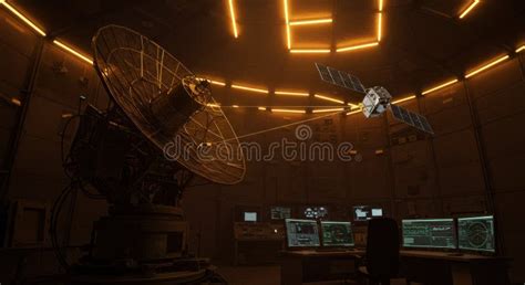 Satellite Control Room Showing Dish And Spacecraft Stock Image Image Of Dark Computers 359375241