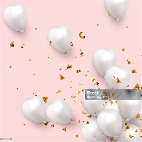 헬륨 풍선 축제 배경입니다 생일 포스터 배너 해피 기념일을 축하합니다 사실적인 장식 디자인 요소 벡터 3d 개체 발롱 흰색 3차원 형태에 대한 스톡 벡터 아트 및 기타