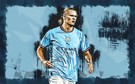 다운로드 4k 엘링 브라우트 홀란드 그런지 아트 맨체스터 시티 Fc 블루 그런 지 배경 엘링 홀란드 축구 맨시티 프리미어리그 노르웨이 축구 선수