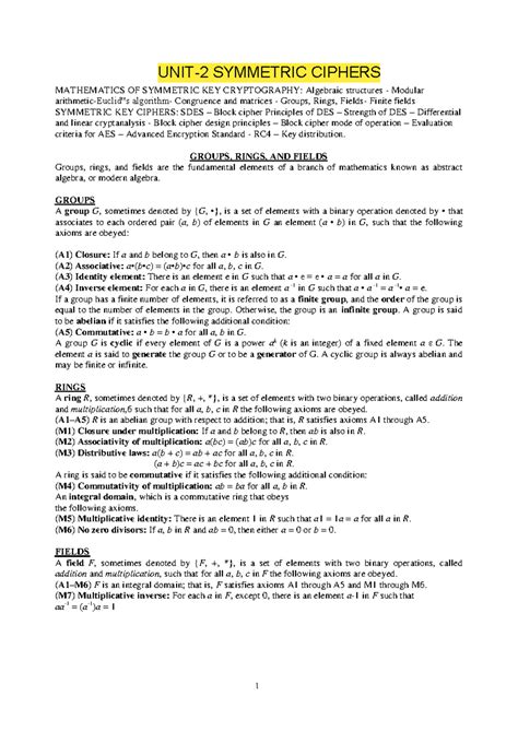 Cb3491 Cryptography And Cyber Security Unit 2 Unit Ii Symmetric Cryptography Mathematics Of