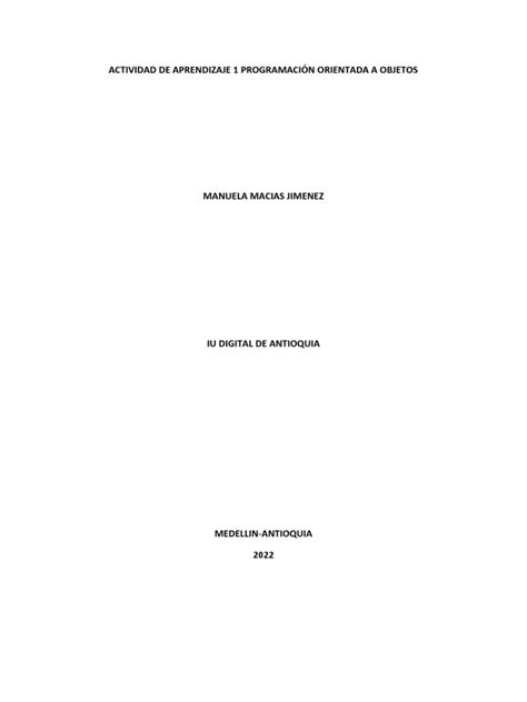 Actividad De Aprendizaje 1 Programación Orientada A Objetos Descargar Gratis Pdf Objeto