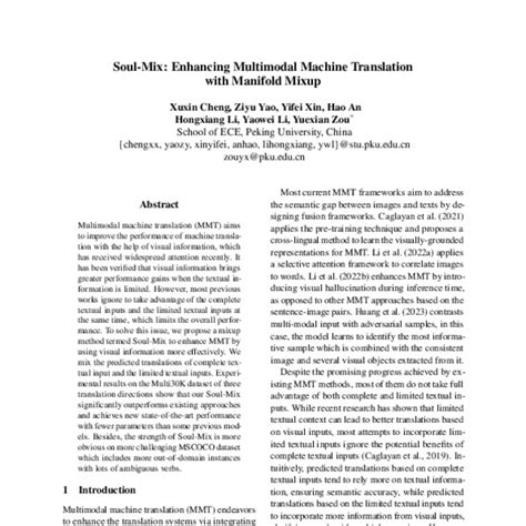 Soul Mix Enhancing Multimodal Machine Translation With Manifold Mixup Acl Anthology