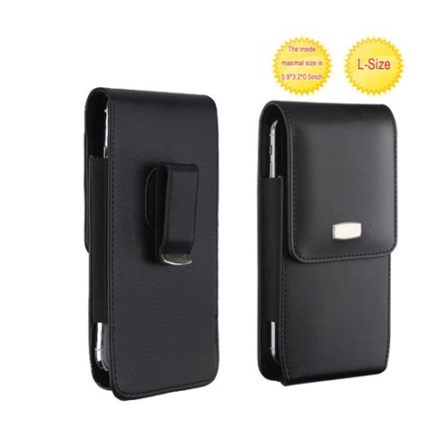Large Vertical Universal Phone Pouch Black Faux Leather With Belt