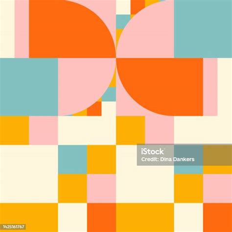 간단한 기하학적 이음새가 없는 패턴 파스텔 색상의 원 세미 서클 사각형 사각형 줄무늬 모양이있는 현대적인 추상 배경 곡선에 대한 스톡 벡터 아트 및 기타 이미지 Istock