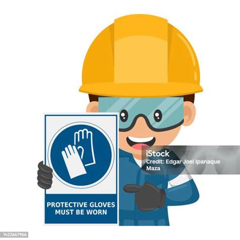 Ilustración De Trabajador Industrial Con Uso Obligatorio De Guantes