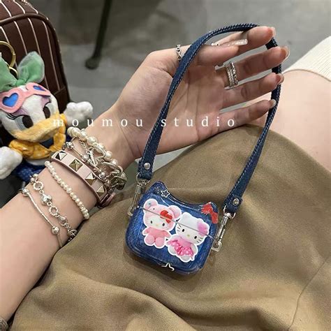 스트랩줄 데님 청바지 키티 Airpods Pro 에어팟케이스 에어팟프로 1 2 에어팟 1 2 3세대 스트랩 데님 청바지 명품 럭셔리 인스타 유니크 우정템 에이블리